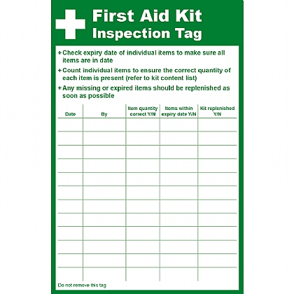 First Aid Kit Inspection Tag, 8.5 x 13cm | Inspection Tags | Safety ...